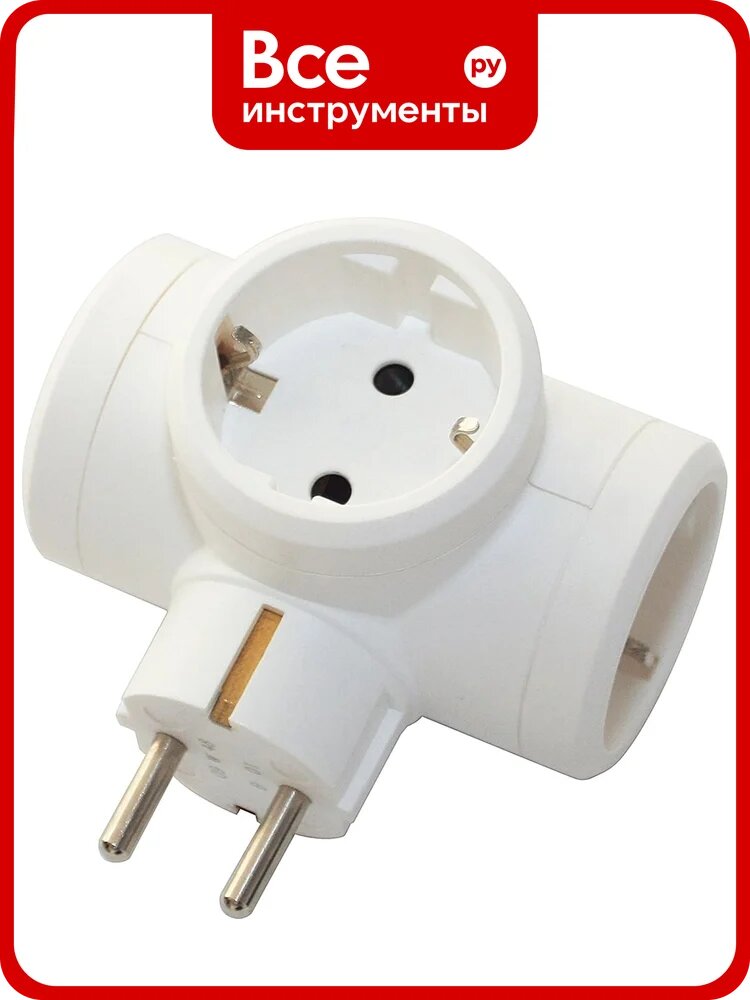 Тройник IEK STANDARD Т-01/03 3 места с заземлением 16А белый 050662