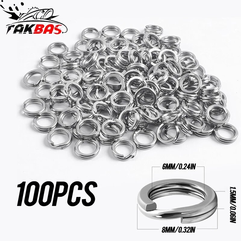 Разъёмные кольца для рыбалки из нержавеющей стали 8mm 100pcs