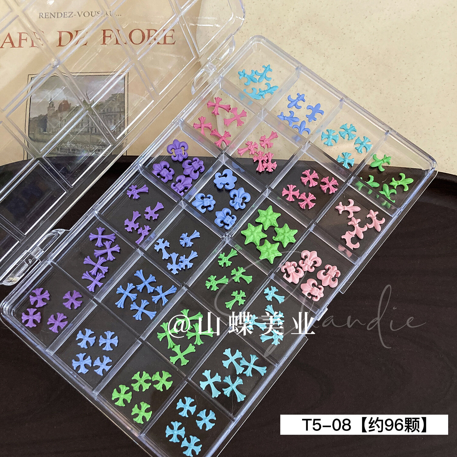 Nail Art Charms Y2K Cross Alloy DIY Accessories 12-Grid Box 96 pcs