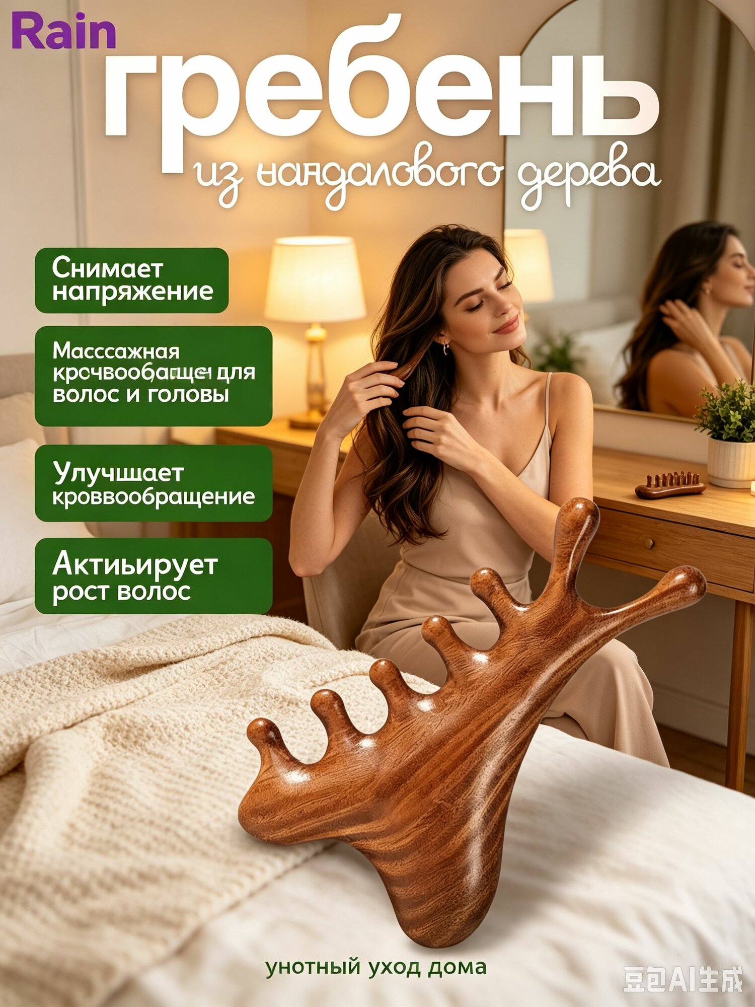 Гребень массажная многофункциональная расческа гуаша из сандалового дерева