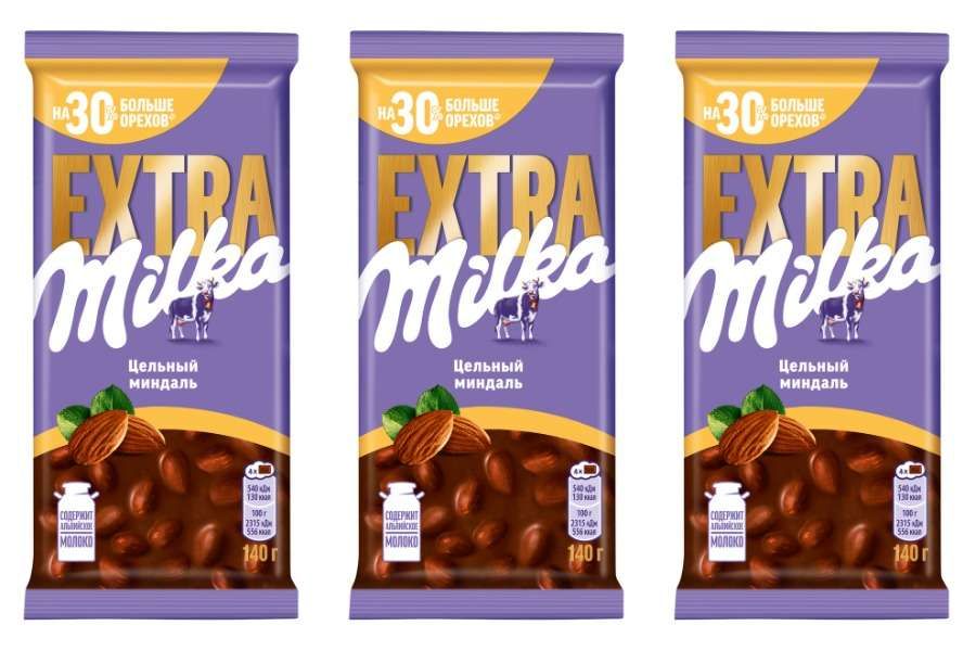 Милка Extra молочный шоколад с цельным Миндалем, 140 г, 3 шт
