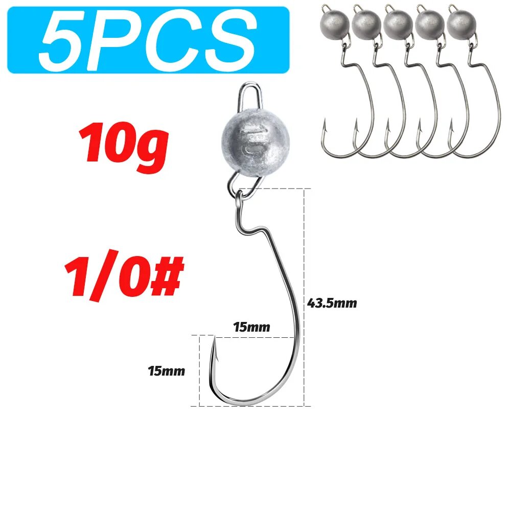 GOBAIT набор крючков для червячных приманок 5 шт. 10g 1-0 5Pcs