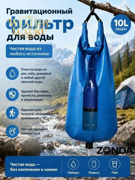 Гравитационный фильтр для воды "EcoFlow Gravity" простая очистка от бактерий для похода, кемпинга и ЧС