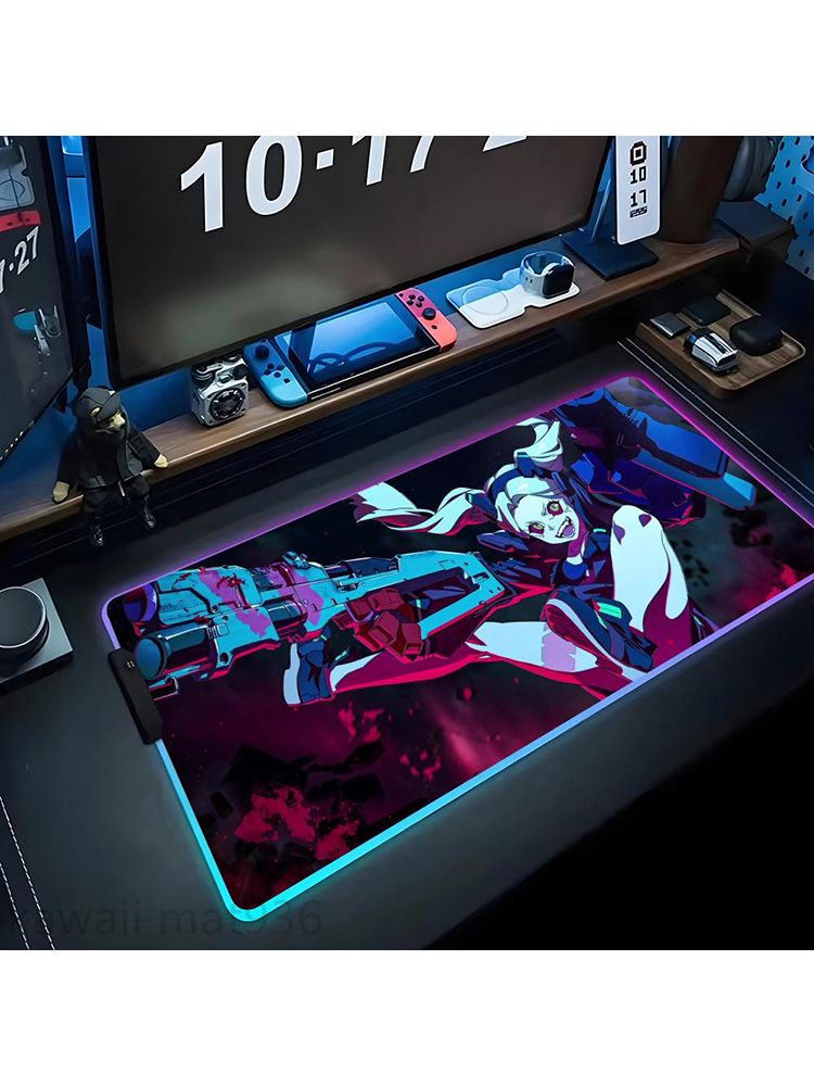 Игровой коврик для мыши RGB Cyberpunk, светодиодный световой коврик для компьютерного стола, коврик для клавиатуры игрового плеера, размер 40x90cmXXL