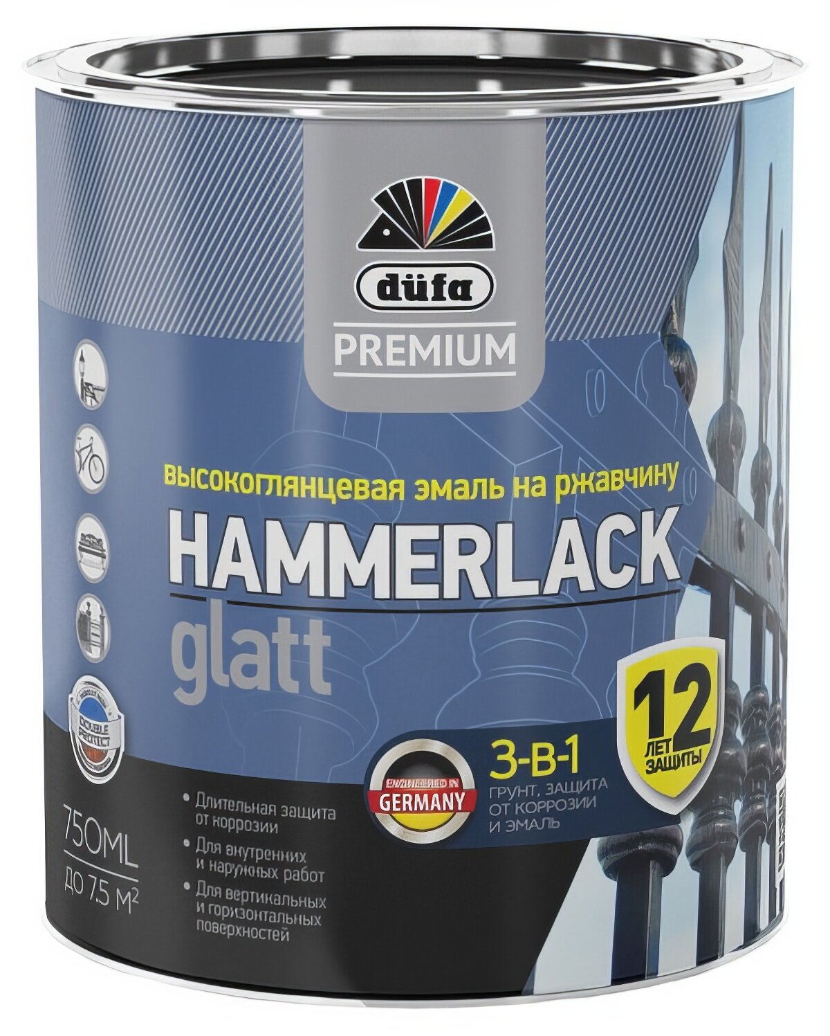 Эмаль алкидная DUFA Hammerlack по ржавчине 0,75л RAL 7040 серая