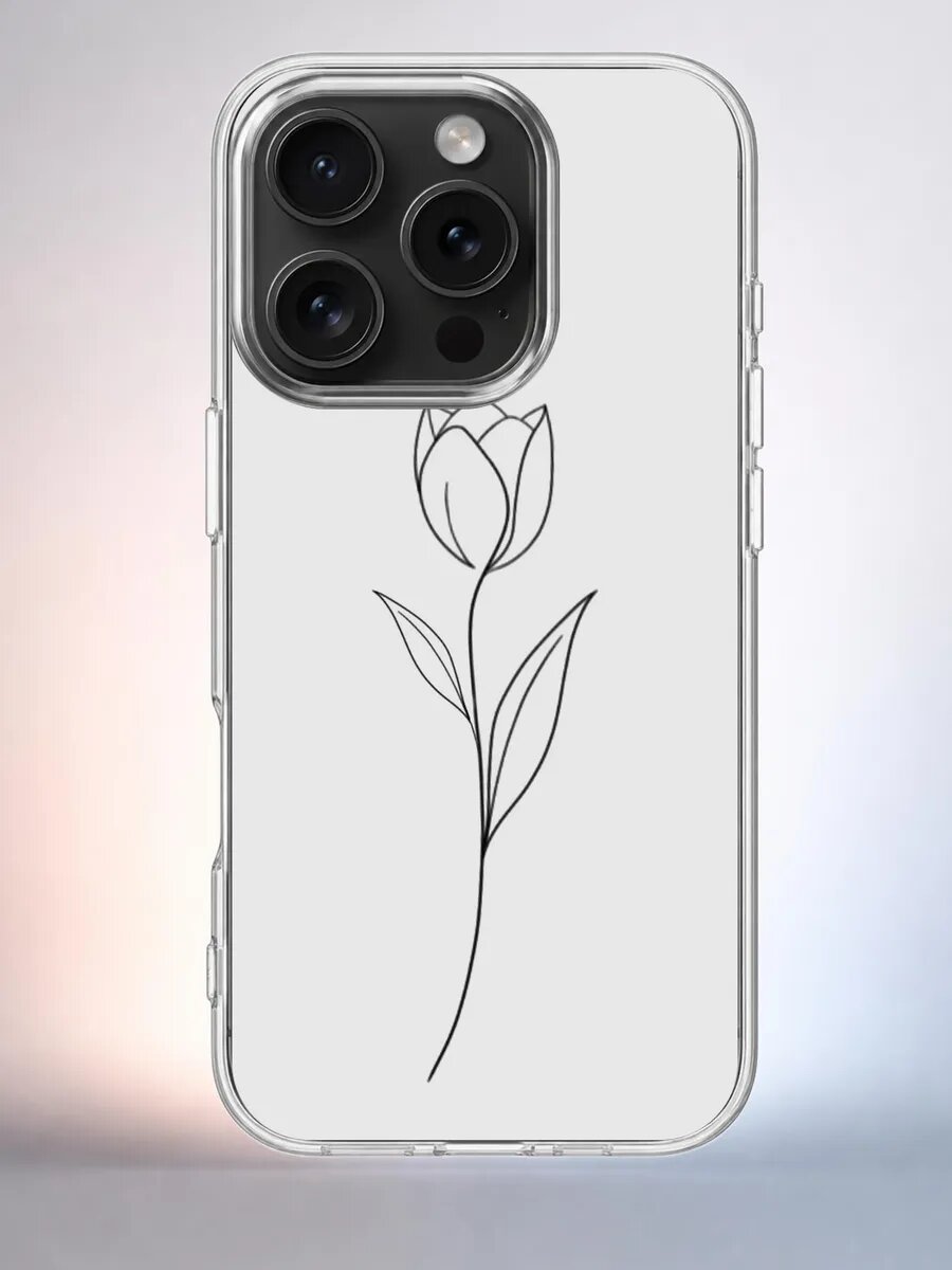 Чехол iPhone 15 Pro тюльпан минимал силиконовый