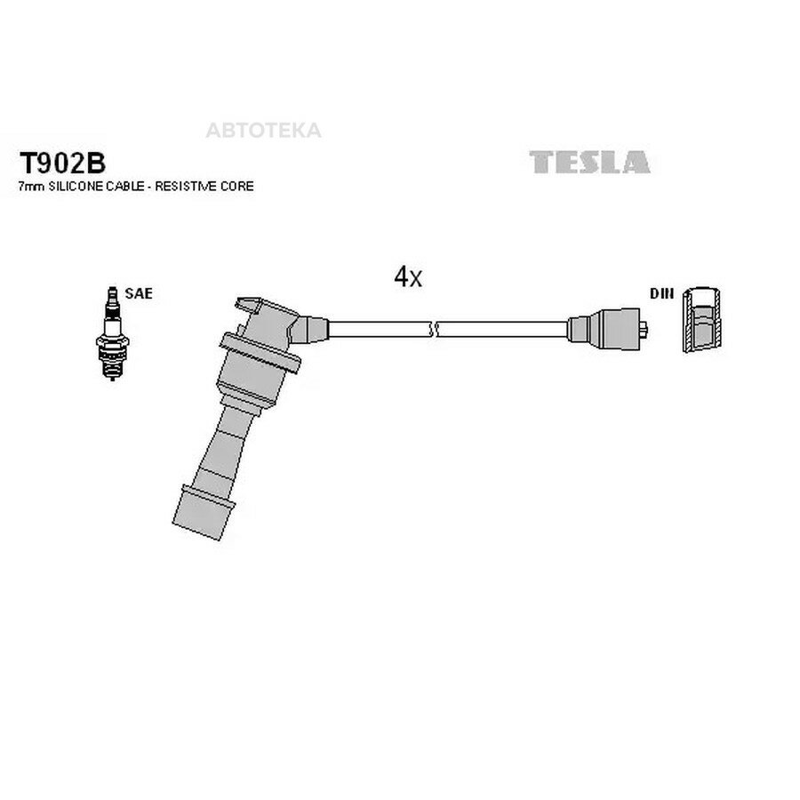 Провода высоковольтные комплект Hyundai Lantra I Sonata II/III 1.6 - 2.0L 10.1990 - 06.1998 TESLA T902B