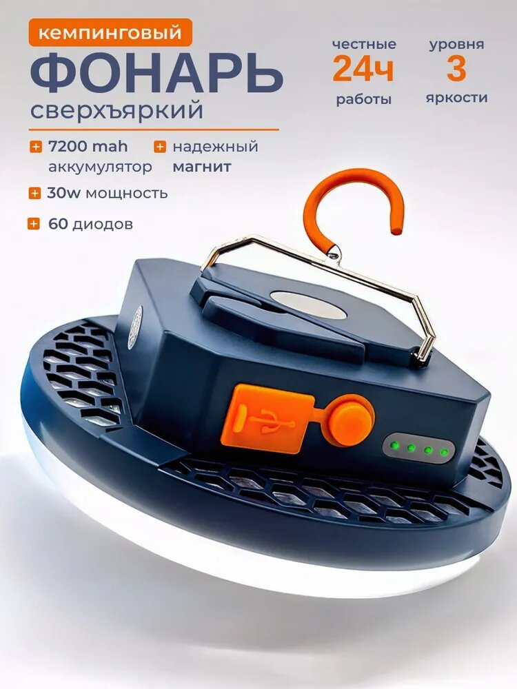 Фонарь кемпинговый аккумуляторный / Фонарь для кемпинга подвесной светодиодный туристический для охоты и рыбалки. Подарок мужчине на день рождения