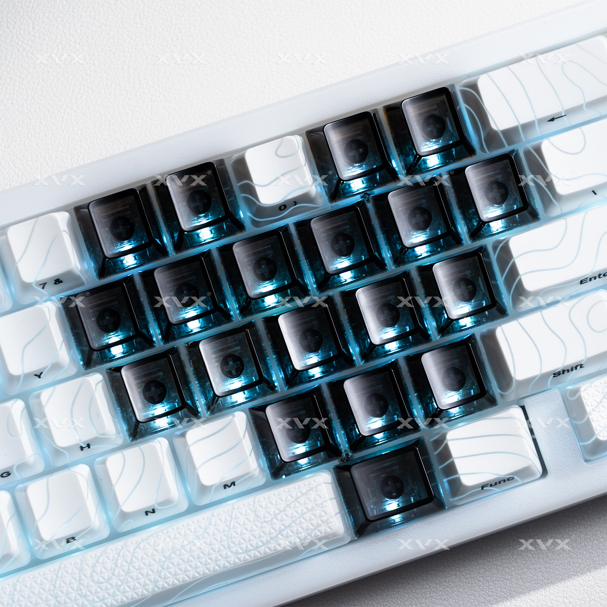 Кейкапы XVX Cherry PC прозрачные дополнительные кейкапы в форме сердца для механической клавиатуры, "Черная модель"