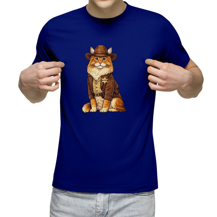 Мужская футболка «Шериф мейн-кун в шляпе» (синий, XL)