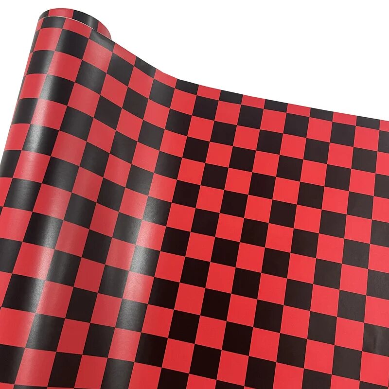 Премиальная Матовая Черно-белая Клетчатая Виниловая Пленка В Рулонах, Matte Black Red, 50cm x 300cm