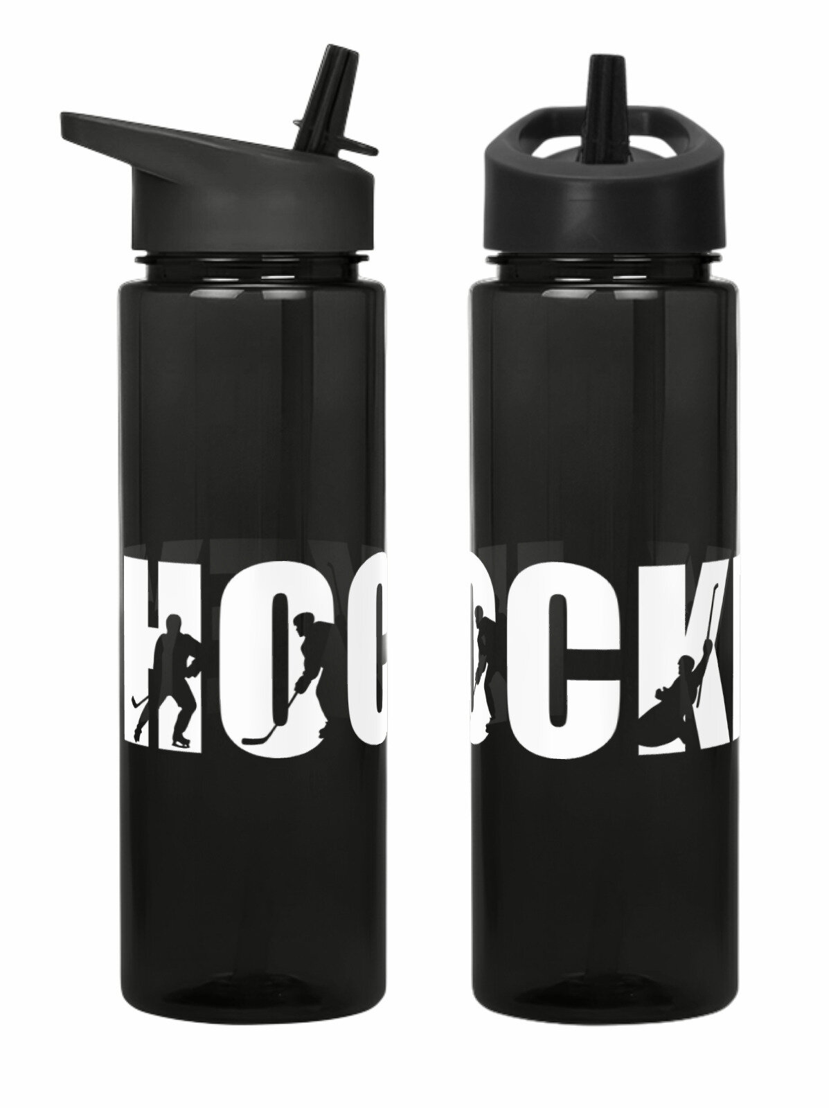 Бутылка черная для воды с принтом Хоккей. подарок хоккеисту