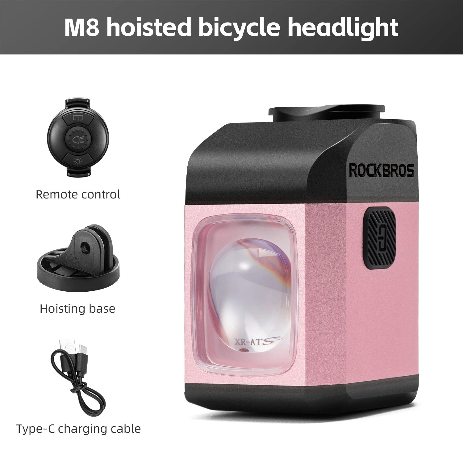 ROCKBROS Велофонарь 1600LM Черный Розовый, M8 pink