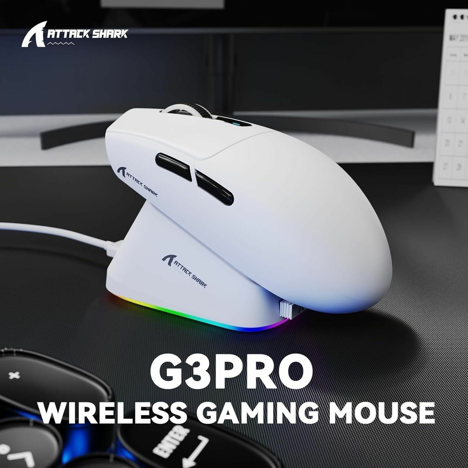 Бестселлер ATTACK SHARK G3PRO, оснащенный беспроводной связью 2.4G, USBC и Bluetooth, а также оптическим сенсором PAW3311 и RGBподсветкой