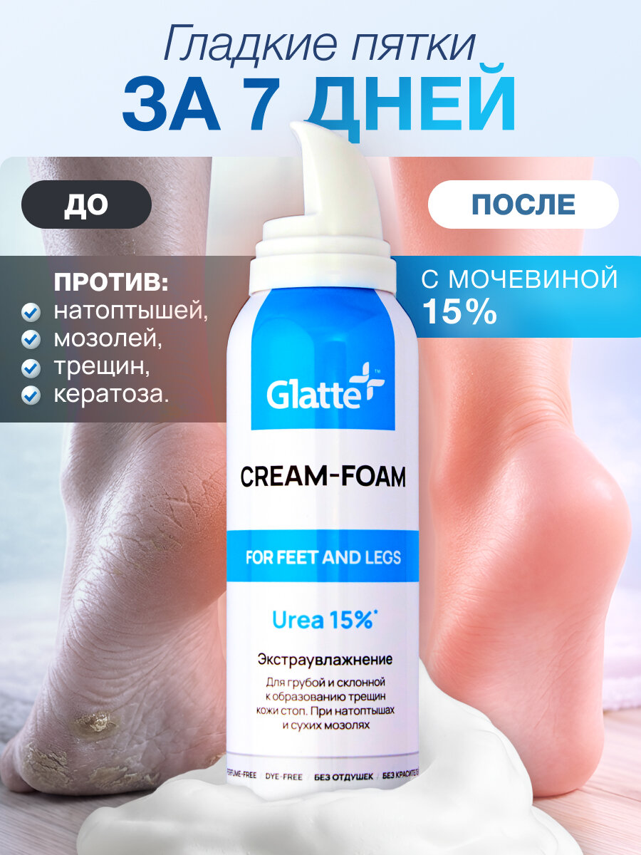 Крем для ног Glatte с мочевиной, 15 % - от трещин и сухости на пятках, 125мл