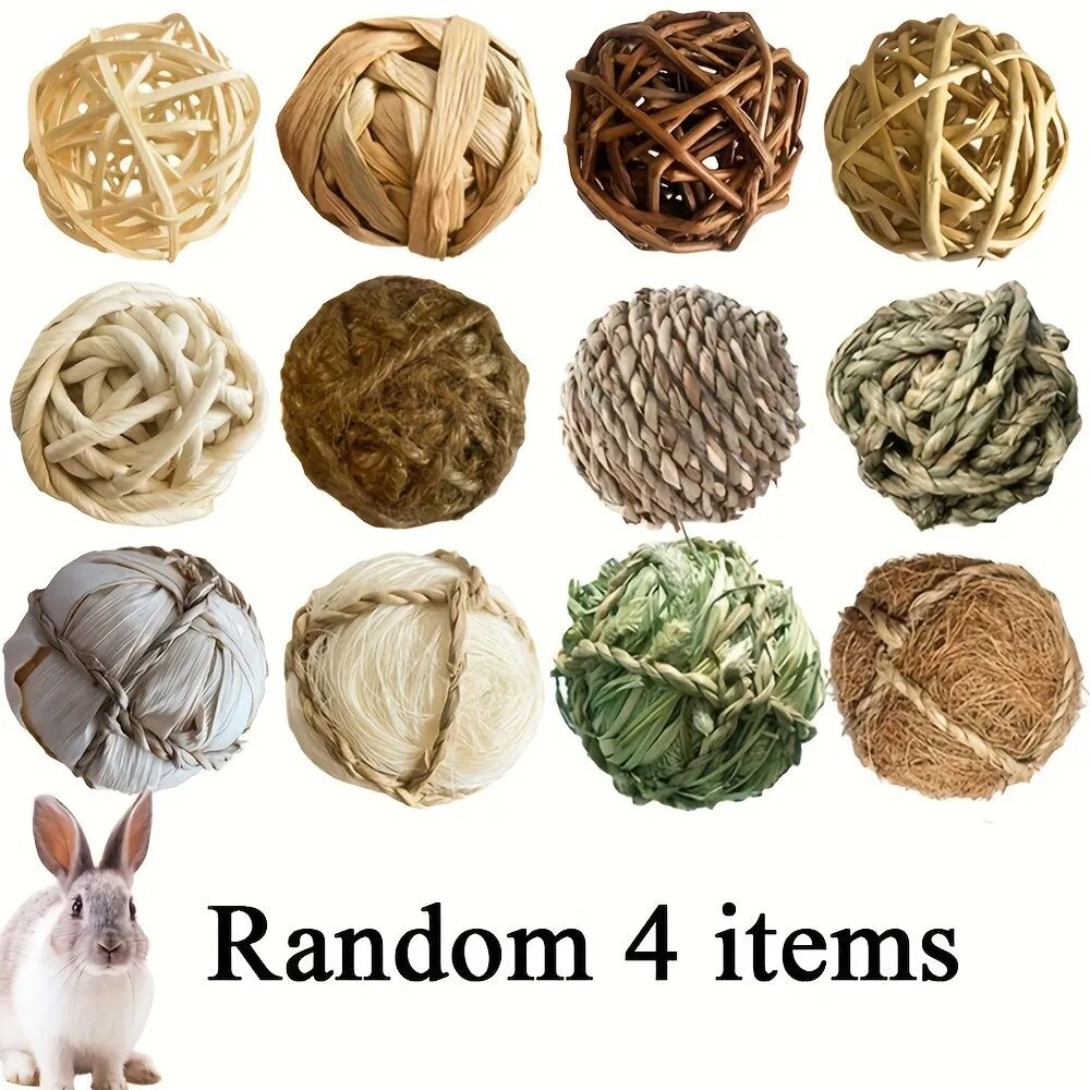 2/4 шт. Набор мячиков для жевания игрушки для кроликов и морских свинок, натуральные волокна, защита зубов, здоровье питомцев
