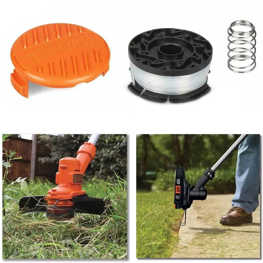 Комплект запчастей для триммера Black+Decker: катушка‑леска, 3 колпачка и пружина, быстрая замена без инструментов