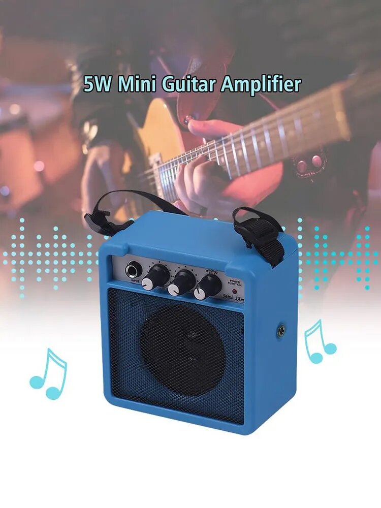 5W Mini Guitar Amplifier Blue Portable Small Combo Amplifier for Electric Guitar