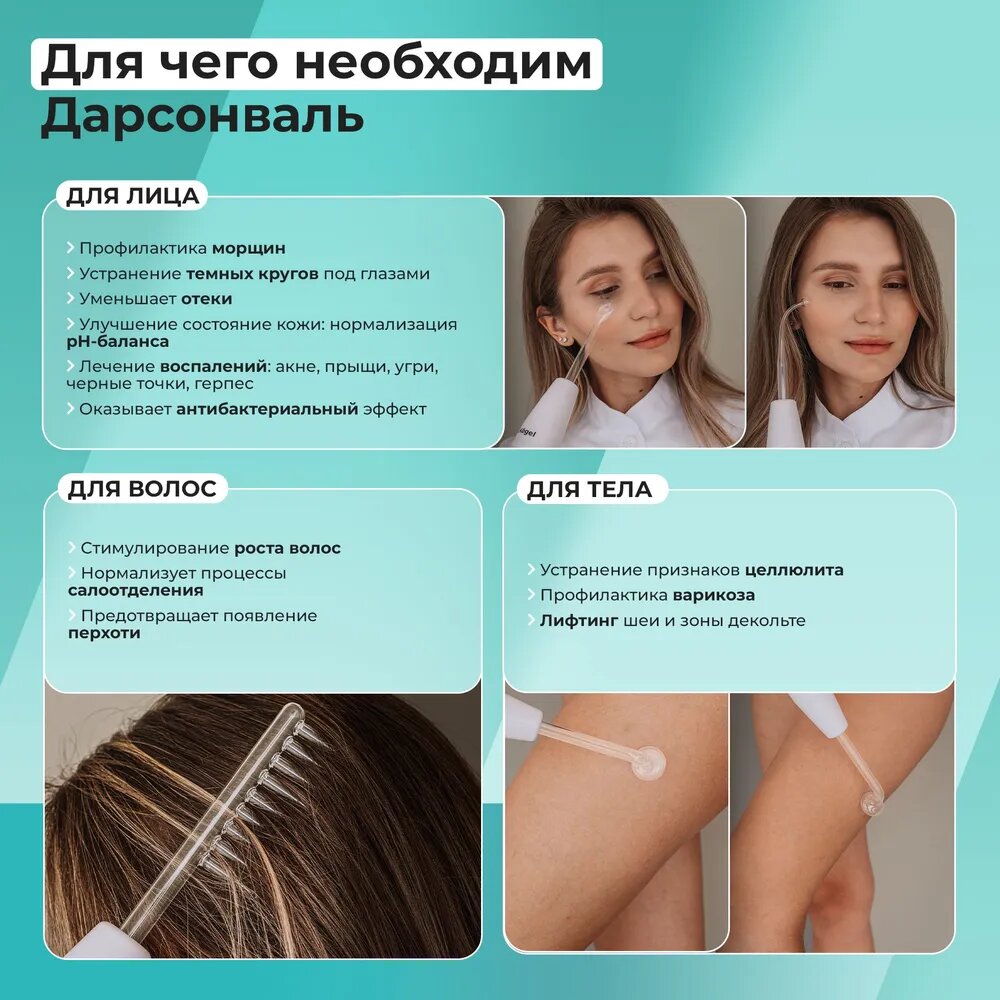Дарсонваль Dr. Kögel 4 насадки для тела, лица и волос, белый, 3 года гарантии — фото 1