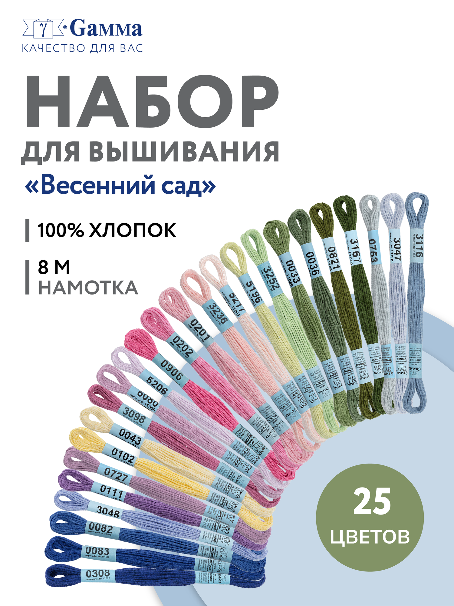 Набор нитки мулине, хлопок, 25 цветов Gamma ПН-25 Весенний сад
