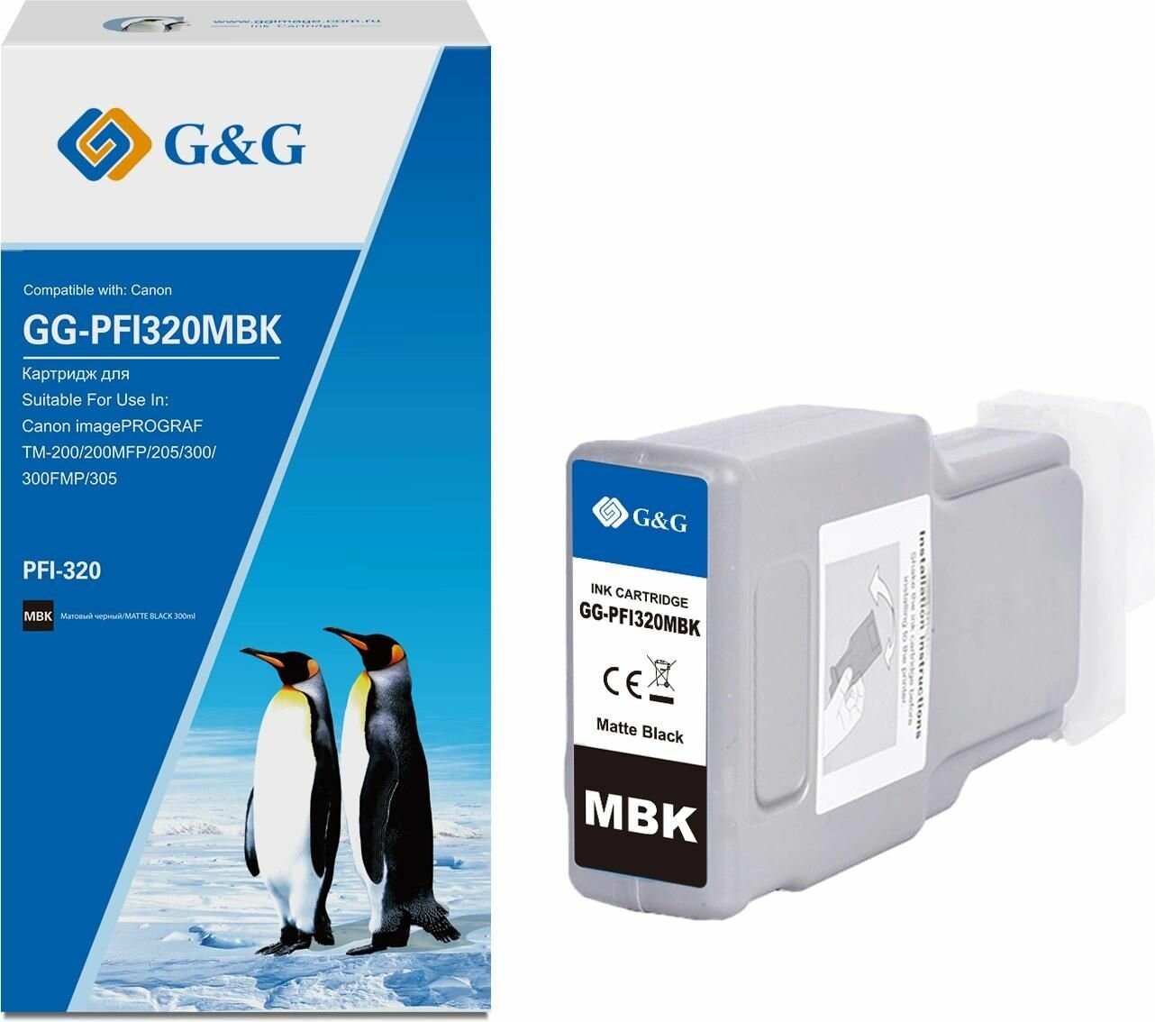 Картридж струйный G&G PFI-320MBK черный матовый, 300мл для Canon imagePROGRAF TM-200 200MFP 205 300 300MFP 305 (GG-PFI320MBK)