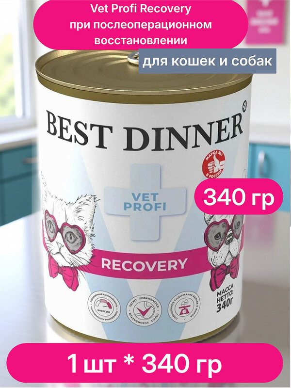 Консервы Best Dinner Vet Profi Recovery лечебный, для кошек и собак, при послеоперационном восстановлении 340гр, 1 шт