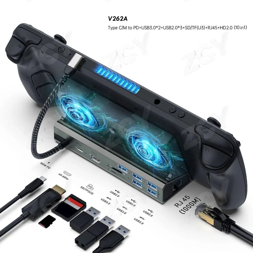 SteamDeck Expansion Dock: Портативный Адаптер Для Консоли - Зарядка, Подставка Для Кард-ридера, Порт HDMI