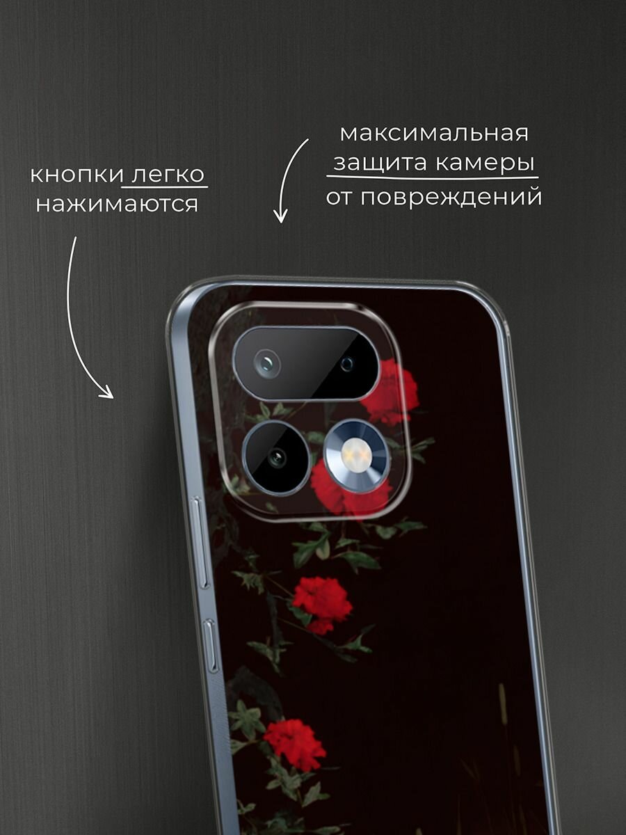 Чехол на Realme 16 Pro / Реалме 16 Про с принтом Красные цветы в темноте — фото 1