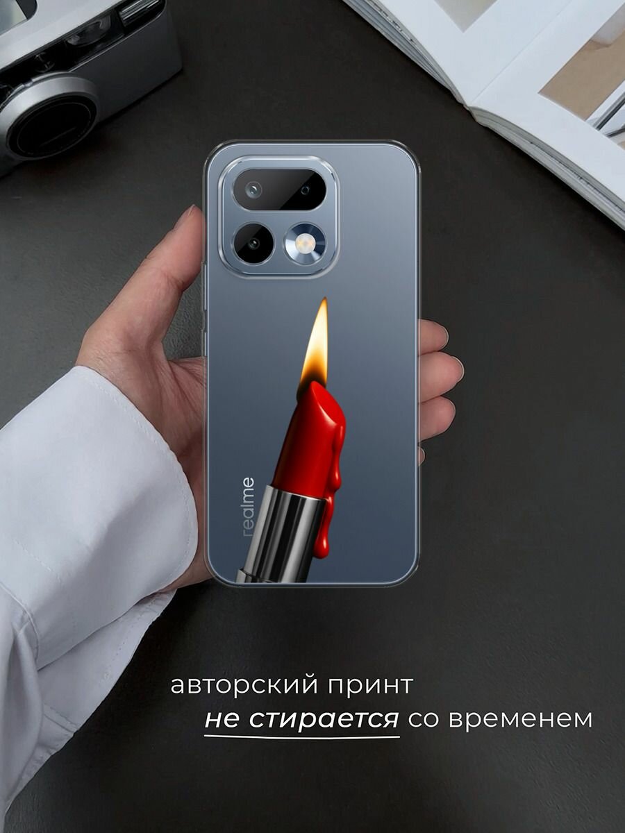 Чехол на Realme 16 Pro / Реалме 16 Про с принтом Красная помада с огнем 3, прозрачный — фото 1