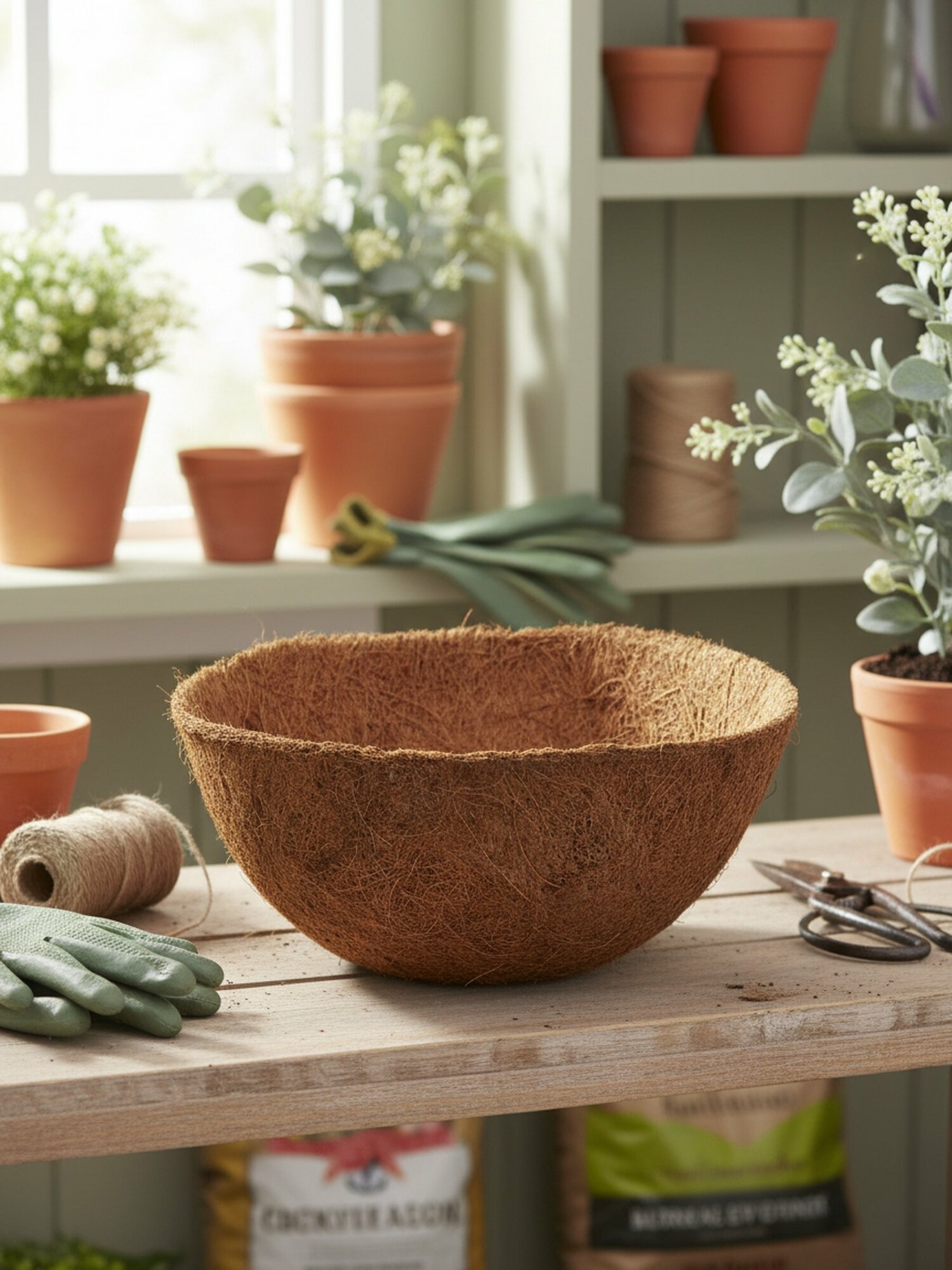 Подвесное кашпо Fibre Family 250 мм, натуральный кокос, для цветов и растений, коричневое, 1 шт.