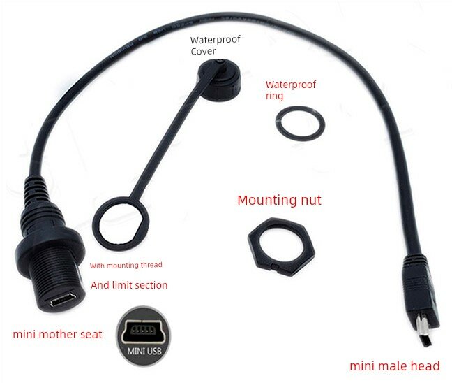 1 м водонепроницаемый кабель Mini-USB женский разъем к мужскому разъему для аксессуаров, надежная водонепроницаемая