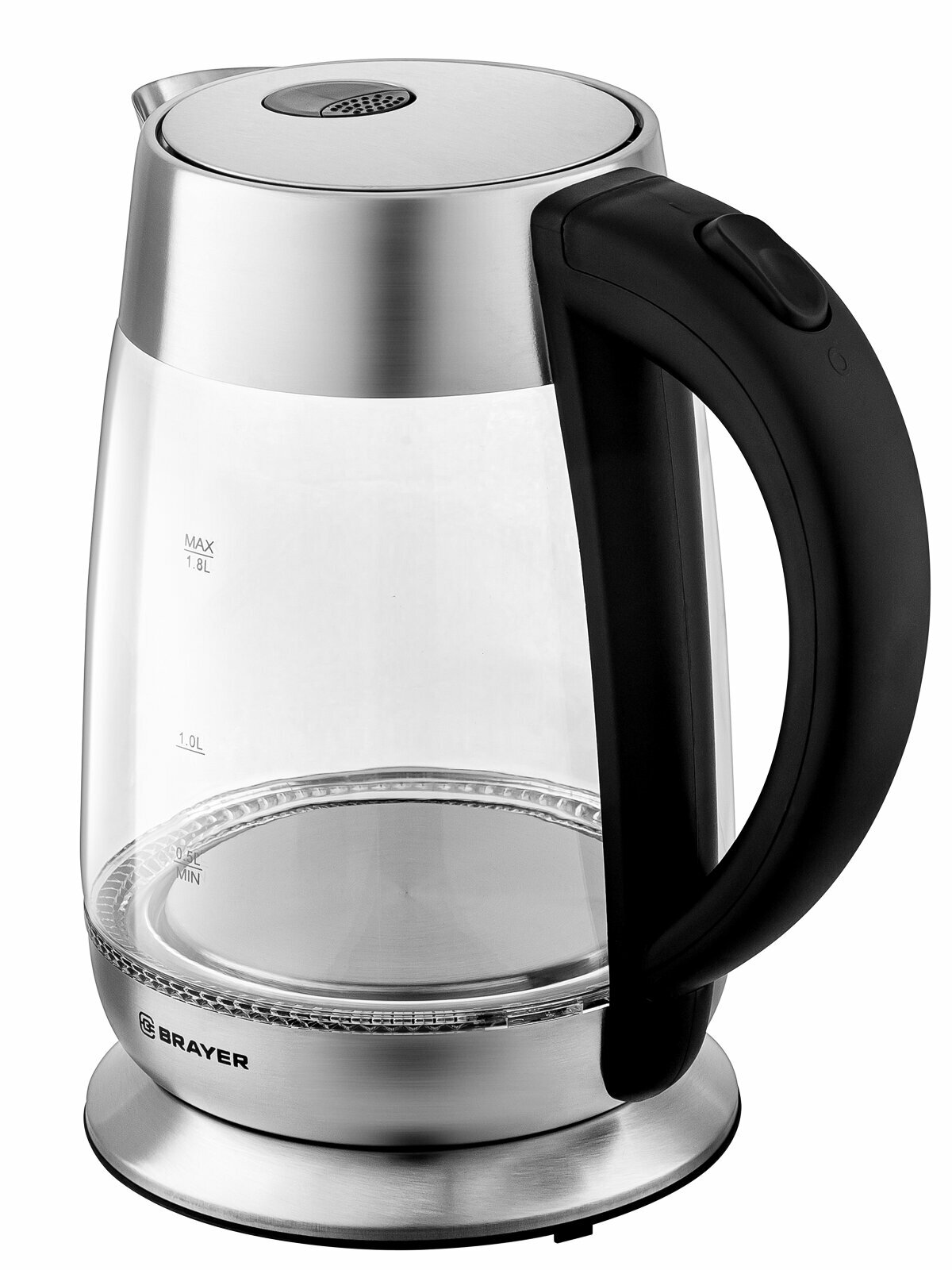 Чайник BRAYER BR6114 нерж, корпус: стекло, 1,8 л, 2200 Вт, диск — фото 1