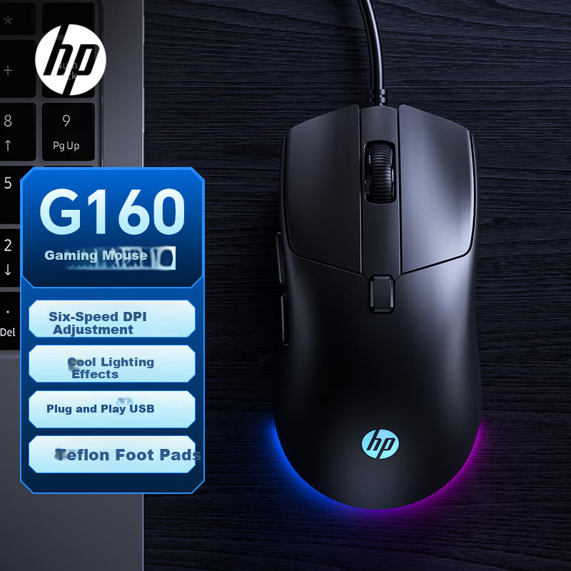 HP G160 Проводная мышь с звуком и подсветкой Черная игровая мышь для ПК и ноутбука Цвет：G160 Улучшенная черная с звуком