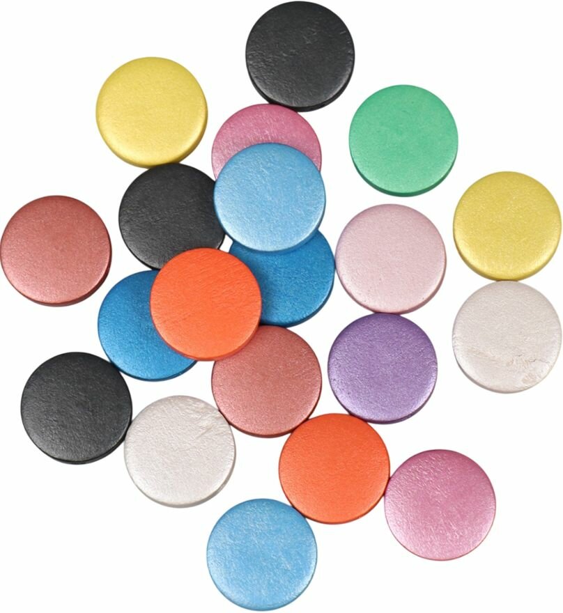 Бусины деревянные круглые 15 мм "Металлик плоский" для творчества, набор разноцветных бусинок для рукоделия и украшений, бусинки из дерева - 20 штук