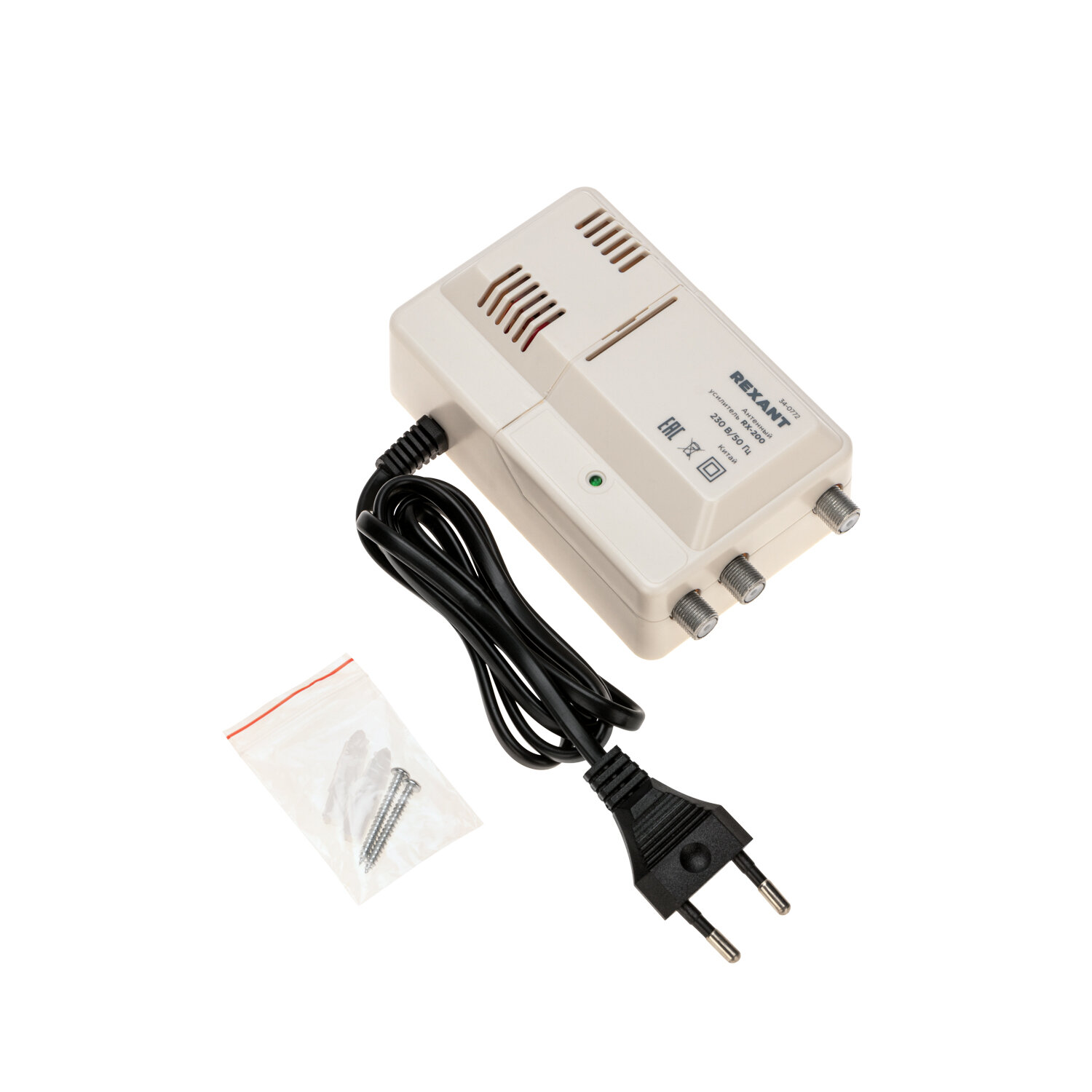 Антенный усилитель ТВ сигнала на 2 выхода, RX-200 REXANT, DVB-T2