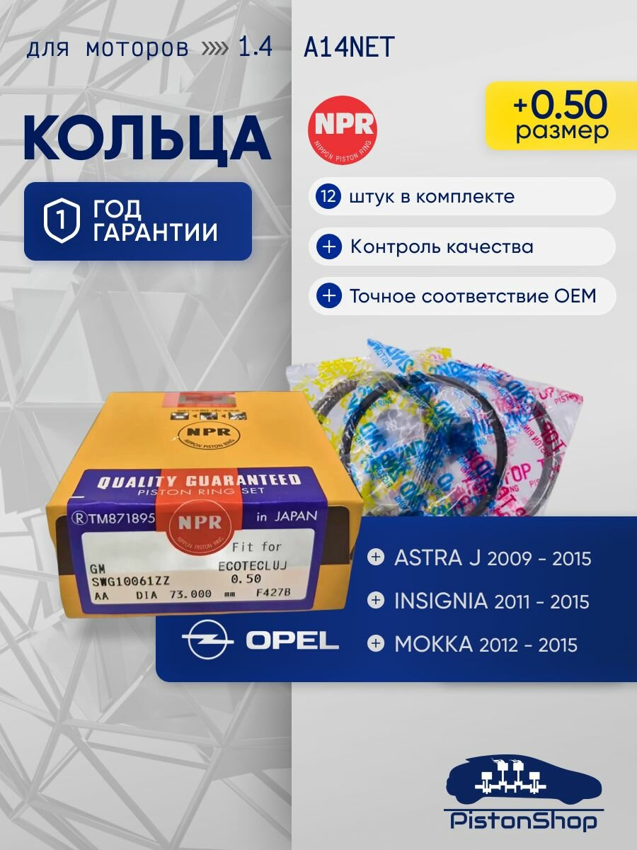 Кольца поршневые +0.50 A14NET NPR