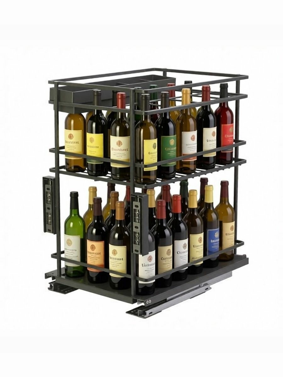 Бутылочница 3-х уровневая корзина LINA UNIHOPPER в базу 400мм, серая, с доводчиком