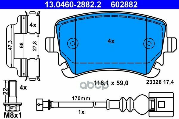 Колодки торм. зад./дат. VW Multivan V 1.9-3.2/TDI/V6 04/03->Transporter V 1.9-3.2/TDI/V6 04/03-> Ate арт. 13-0460-2882-2