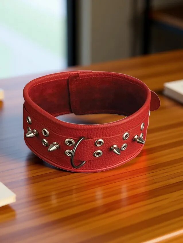 Sitabella Ошейник широкий кожаный с шипами (3105), красный