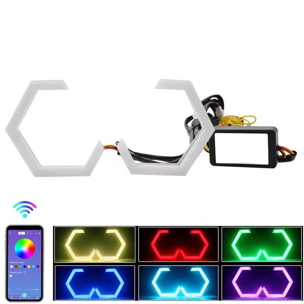 Кольца ангела для фар автомобилей и мотоциклов, RGB, управление через приложение, белый DRL, желтый поворотник