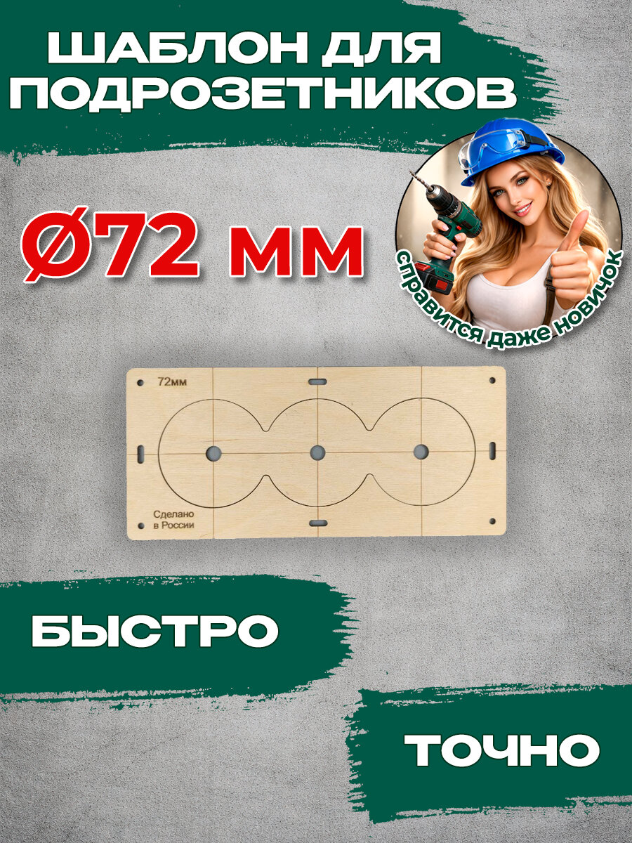 Шаблон для подрозетников 72 мм кондуктор для сверления 3 розетки