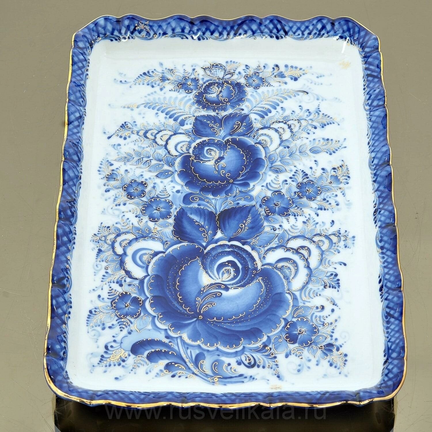 09163/№1-коб Гжель Лоток 33,5*23см Авт. Алехин С. С.
