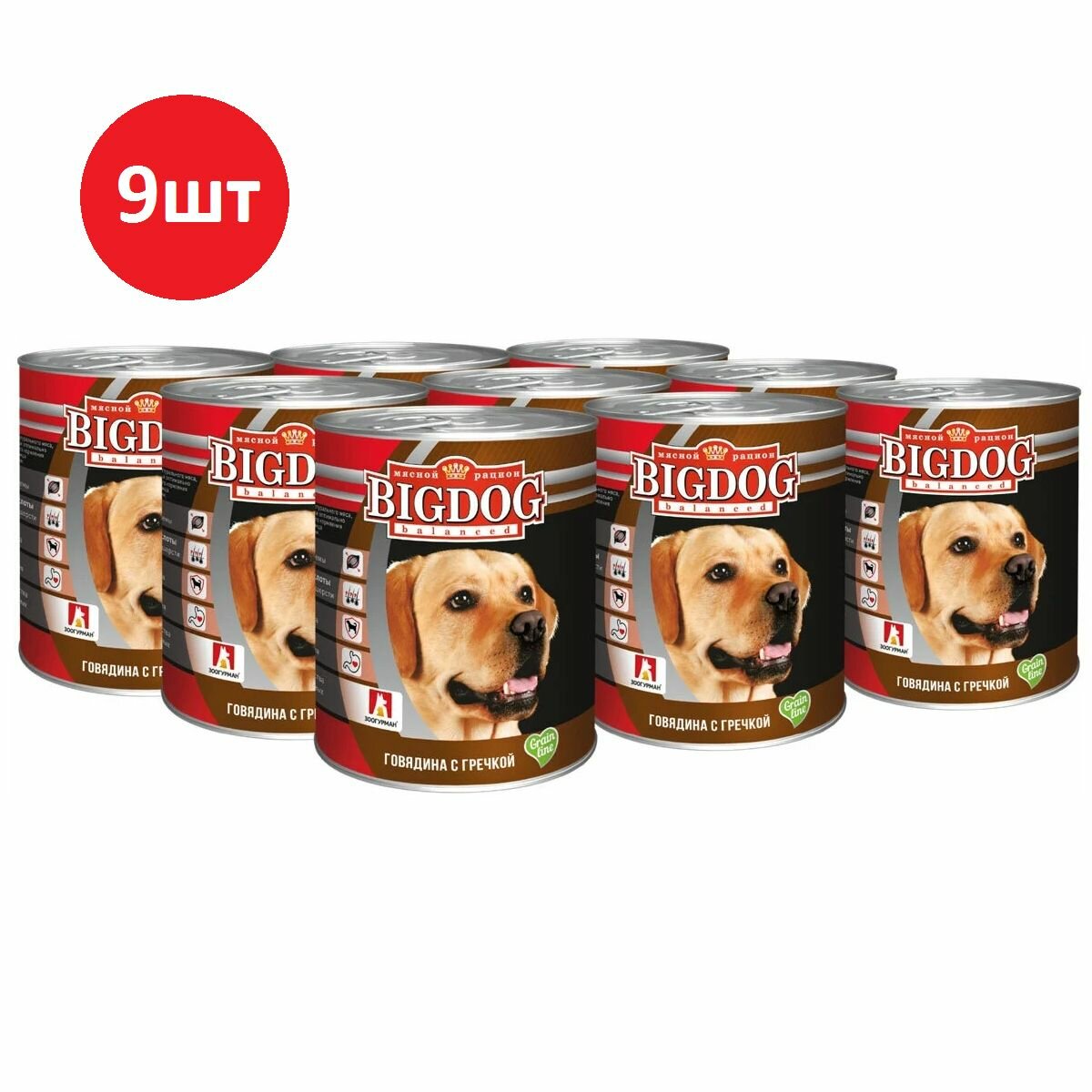 Зоогурман BIG DOG влажный корм для собак Говядина с гречкой 850г (9штук)