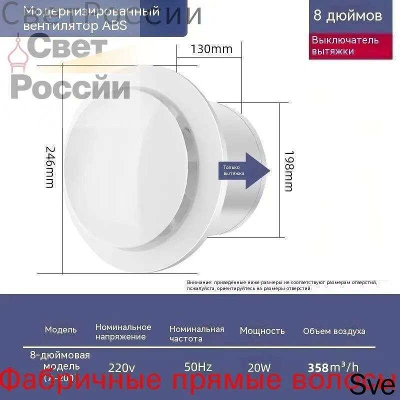 Реверсивный вытяжной вентилятор с дистанционным управлением,200мм Канальные вентиляторы 358 куб. м/ч.8 дюйма