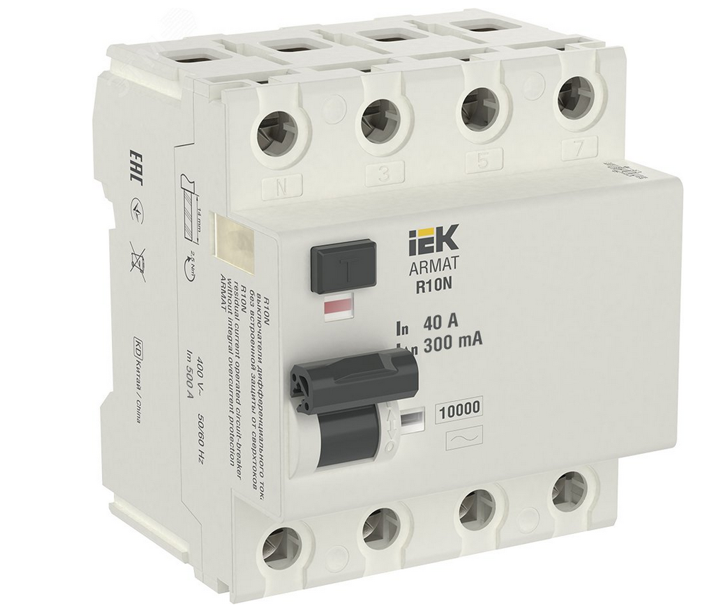 ARMAT Выключатель дифференциального тока R10N (УЗО) 4п 100А 300мА тип AC , IEK AR-R10N-4-100C300 (1 шт.)