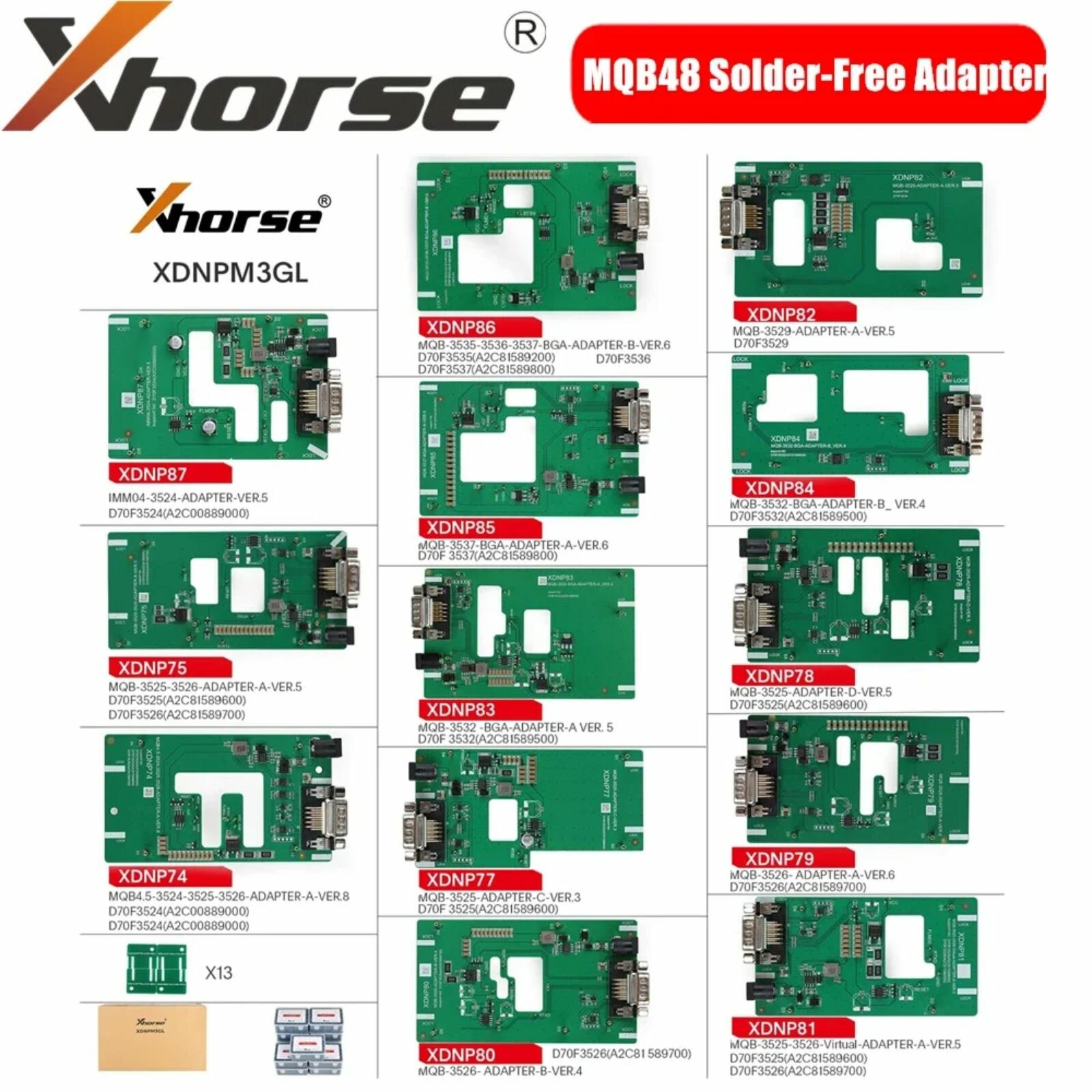 Адаптер без припоя Xhorse MQB48 — набор 13 шт для приборной панели VW MQB, чтение иммо-данных с Multi-Prog/VVDI/Key Tool Plus