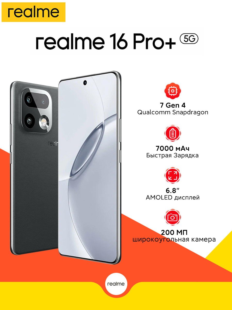 Смартфон Realme 16 Pro Plus 5G 12/512 ГБ Gray (Cерый) ЕАС (Ростест)