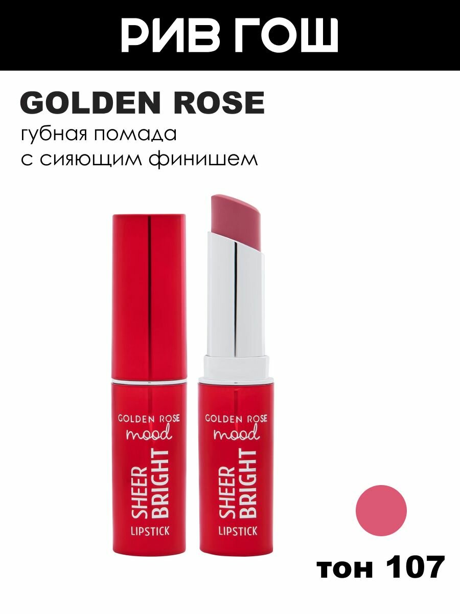 GOLDEN ROSE Помада для губ Mood Sheer Bright Lipstick, 3,3 г, 107 Mood Mauve