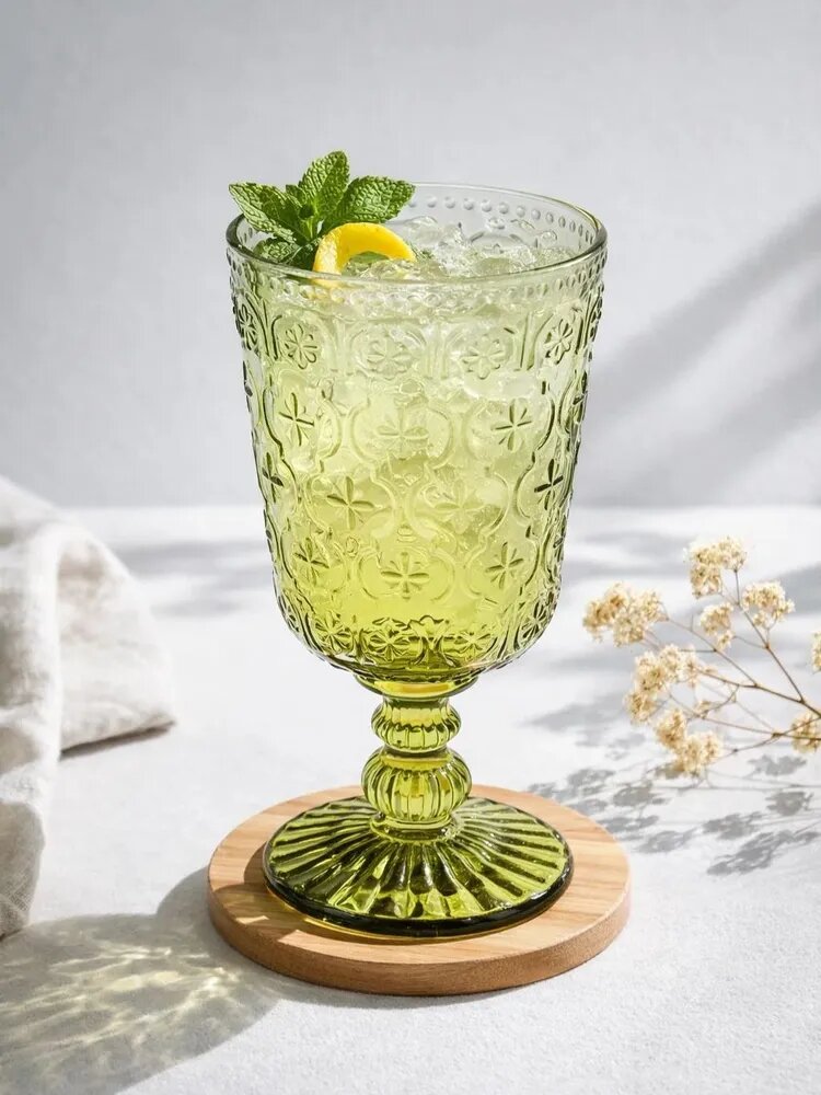 Набор бокалов подарочный, зеленые 2 шт, 280 мл. Цветное стекло, для коктейлей, вина, воды.