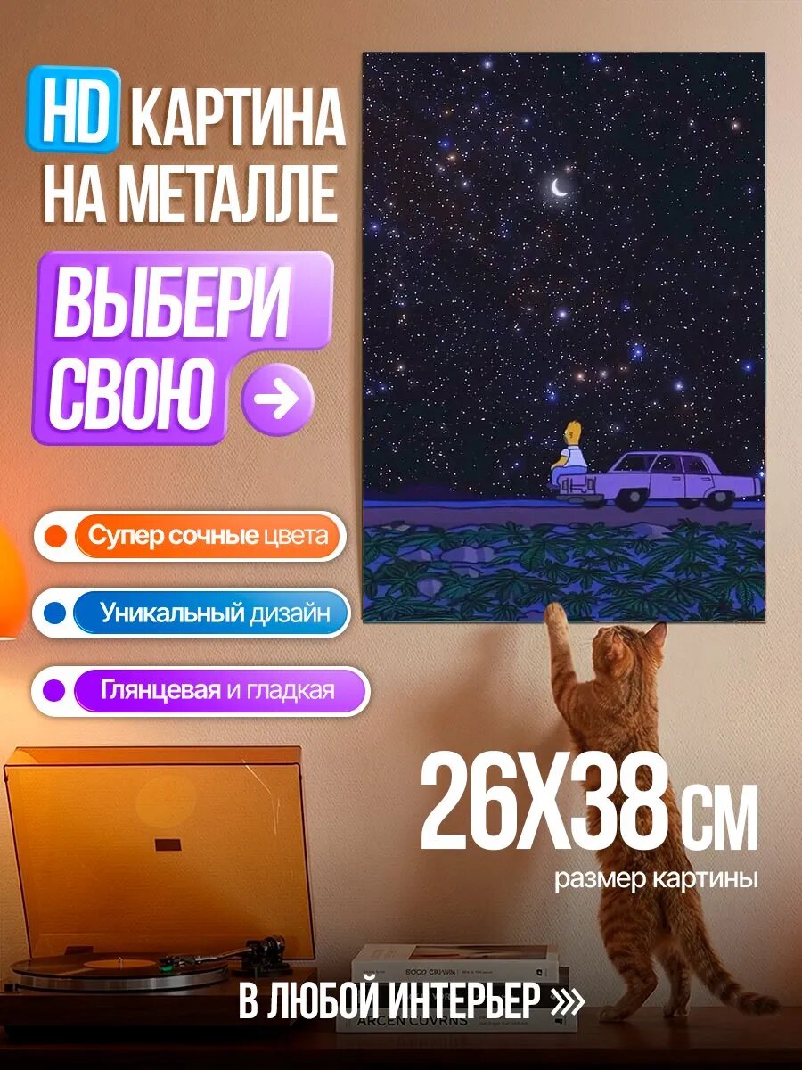 Картина на HD металле Гомер Симпсон под звездами